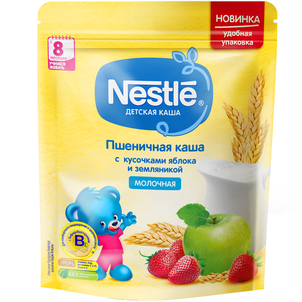 Каша сухая молочная «Nestle» пшеничная, с яблоком и земляникой, 220 г ...