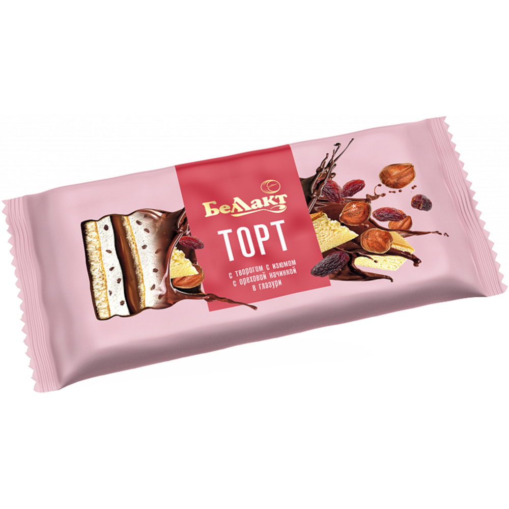 Творожный десерт «Беллакт» торт с изюмом с ореховой начинкой, 24%, 200 ...